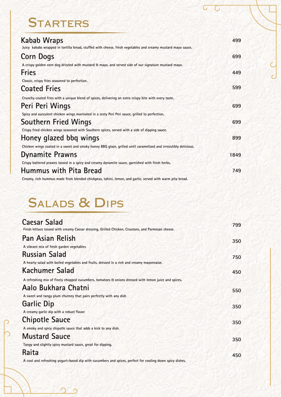 Ala Carte Menu | Shandez Restaurant