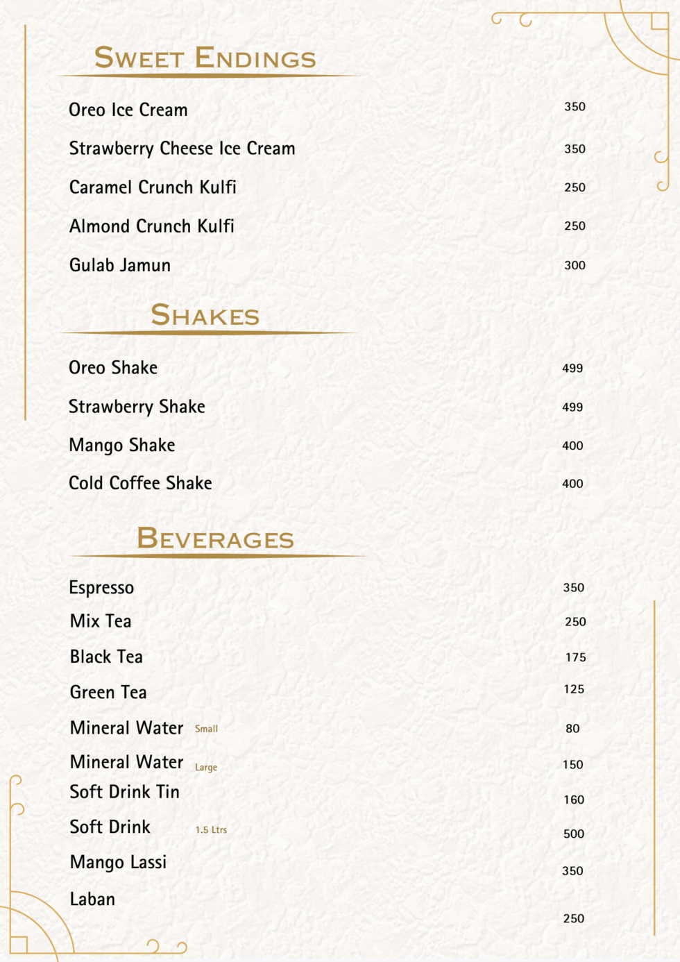 Ala Carte Menu | Shandez Restaurant